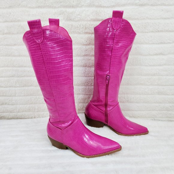 Berness | Shoes | Fuchsia Hot Pink 2 Country Western Heel Knee High ...